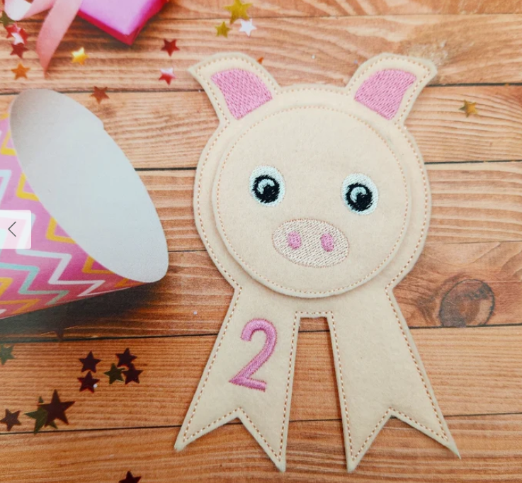 Pig Birthday Badge | Digital Embroidery File – Leatherette Lane